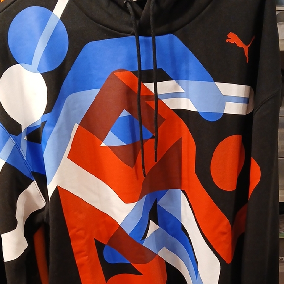Puma | Sweaters | Puma Mens Abstract Black Blue And Red Hoodie | Poshmark